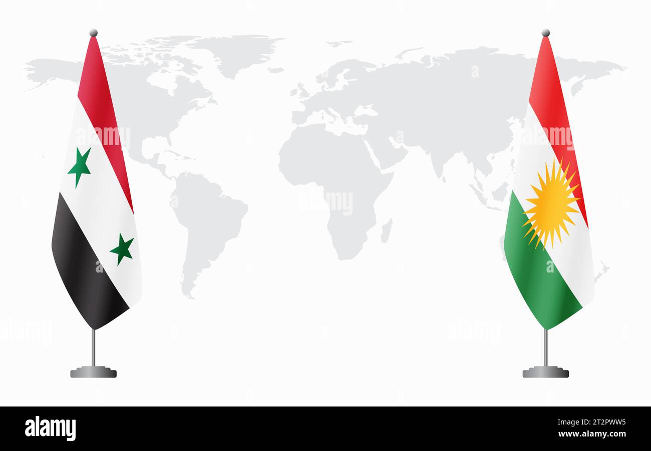 Syria and Kurdistan flags for official meeting against background of ...