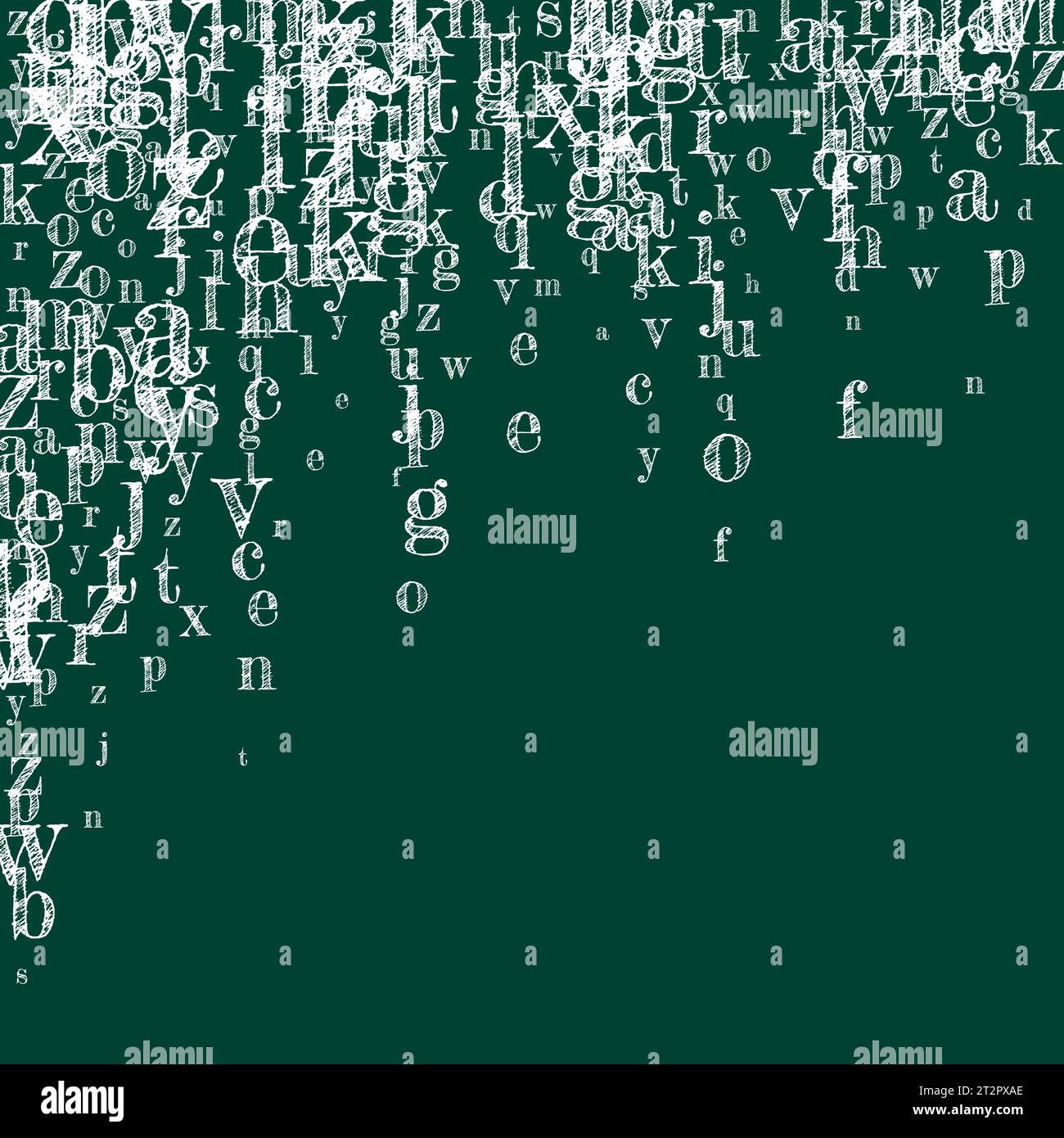 Scattered letters of latin alphabet. White chalk floating characters of ...