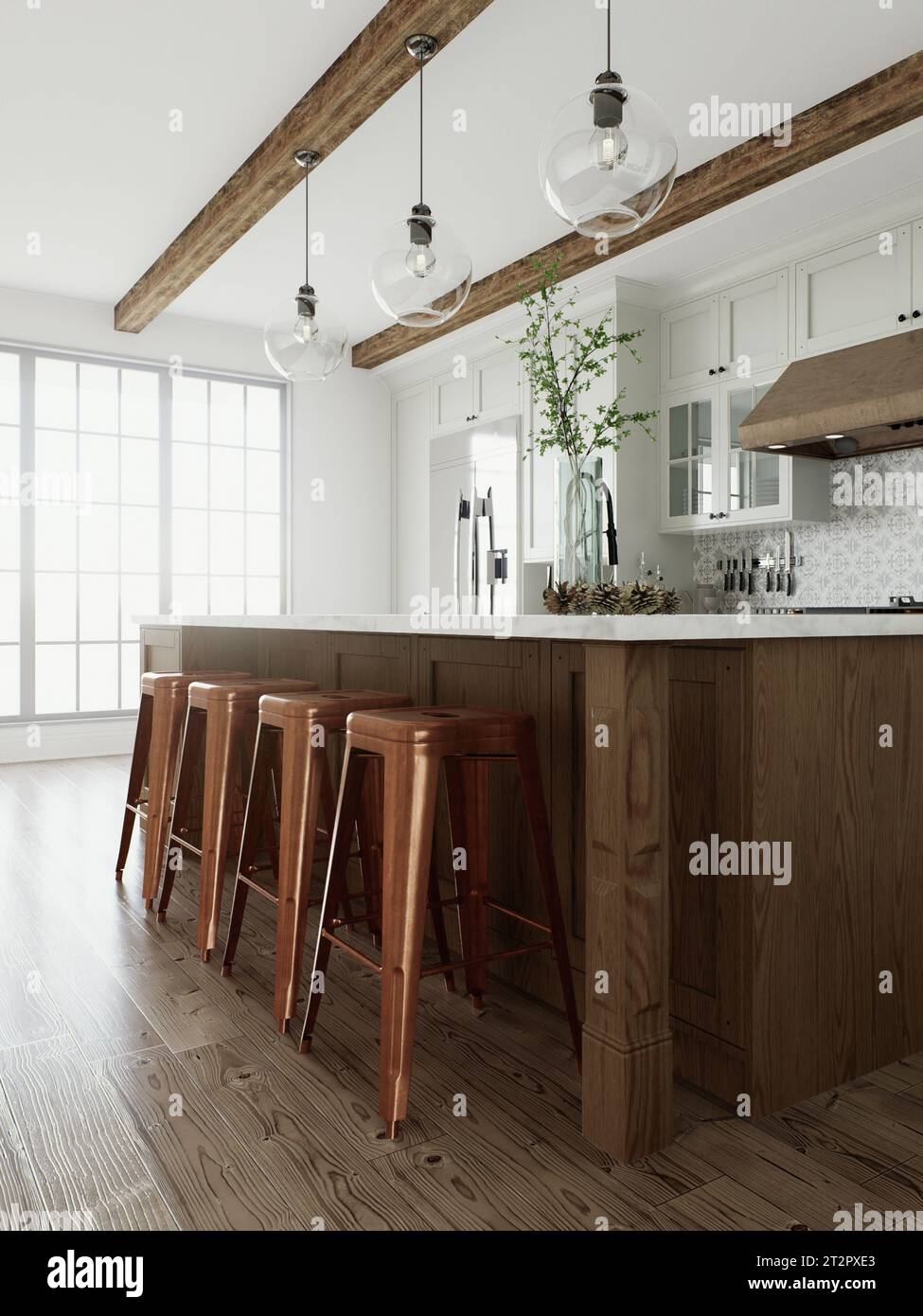 Traditional large L-shaped kitchen with large island and kitchen ...