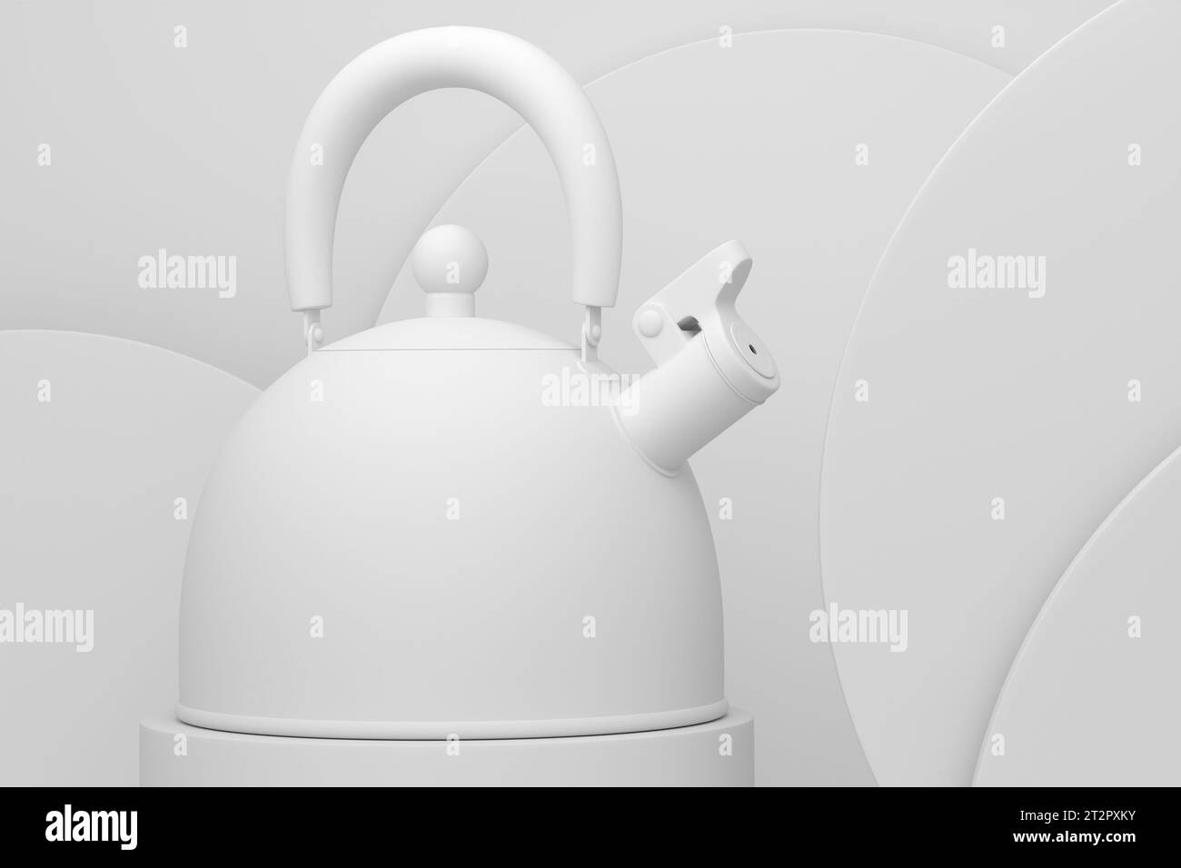 Abstract scene or podium with stovetop kettle on monochrome background ...