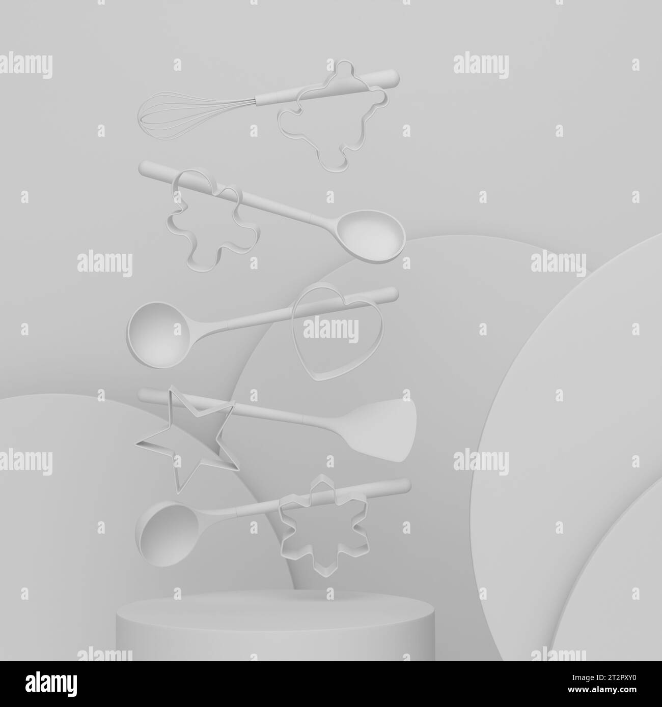 Abstract scene or podium with kitchen utensil on monochrome background ...