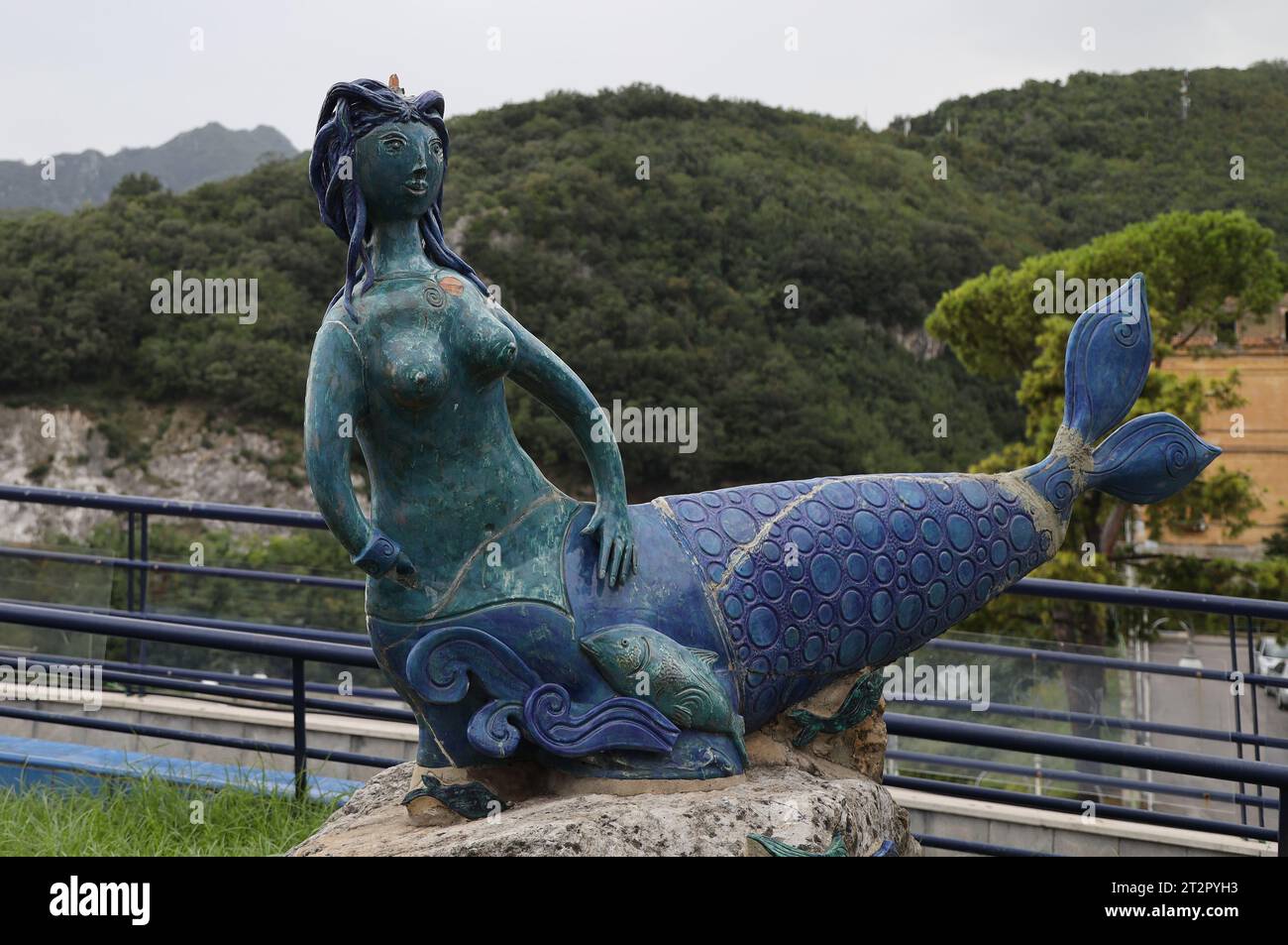 The iconic mermaid statue of Vietri sul Mare, Italy, standing atop a ...