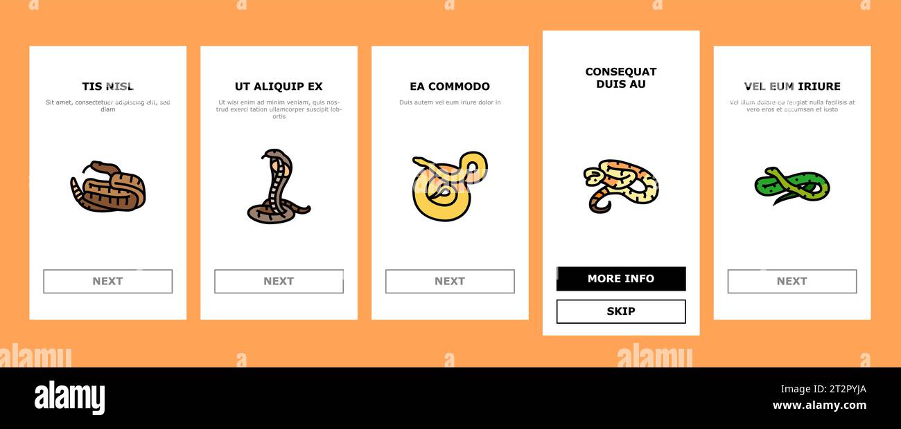 snake black serpent viper cobra onboarding icons set vector Stock ...