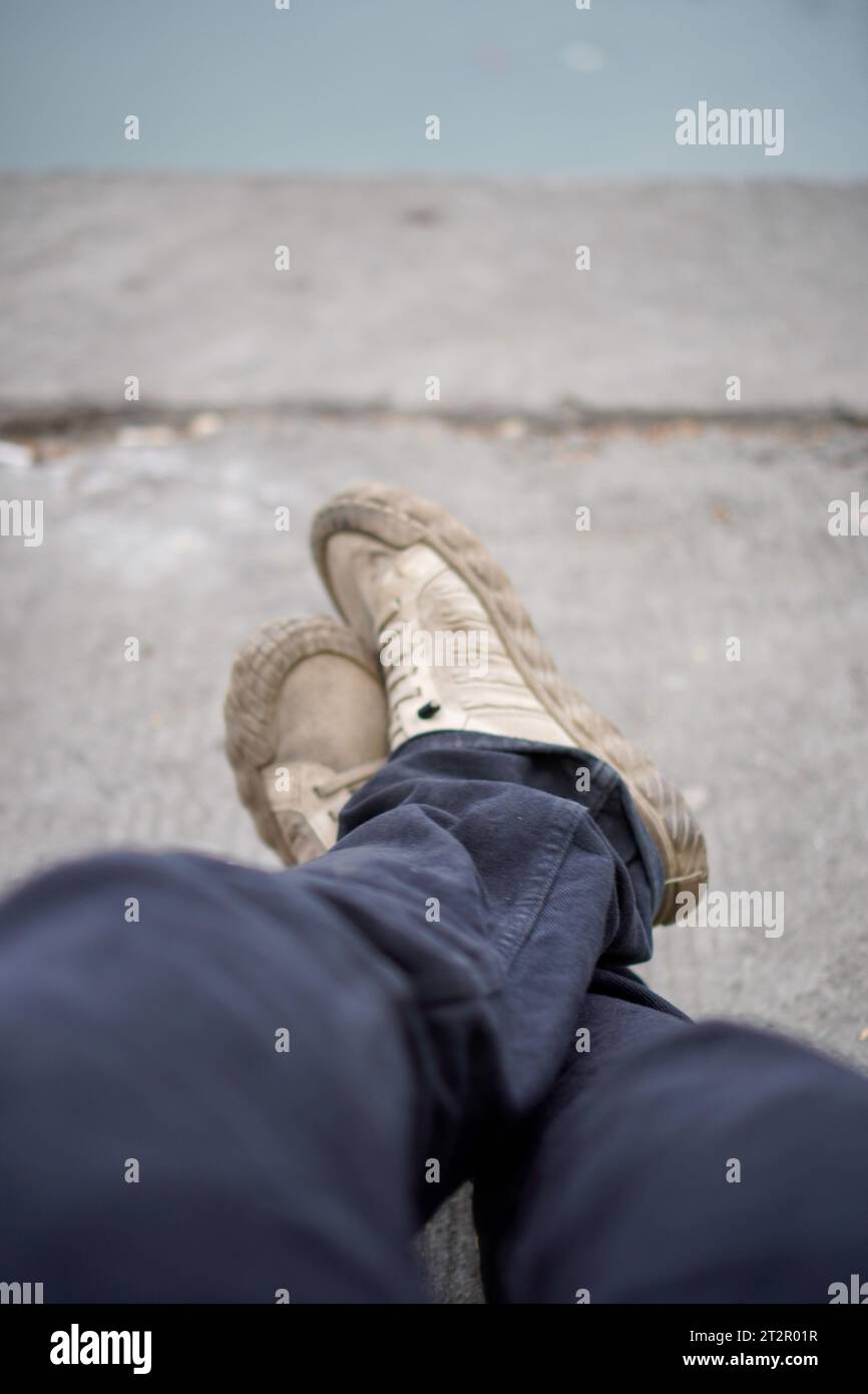 straightened legs to relax after the routine. black pants and cream ...