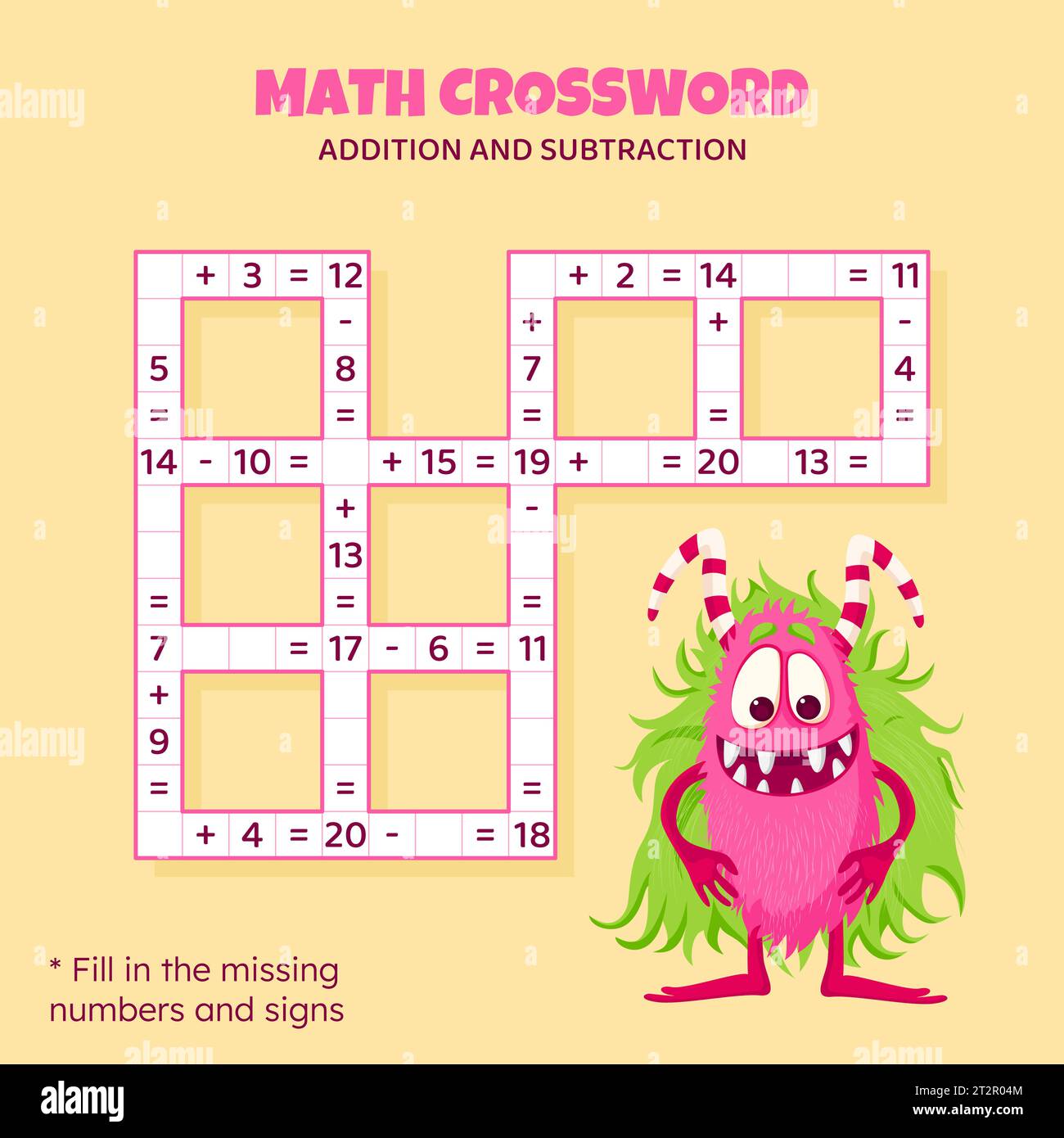 Math Crossword puzzle. Addition and subtraction Stock Vector Image ...