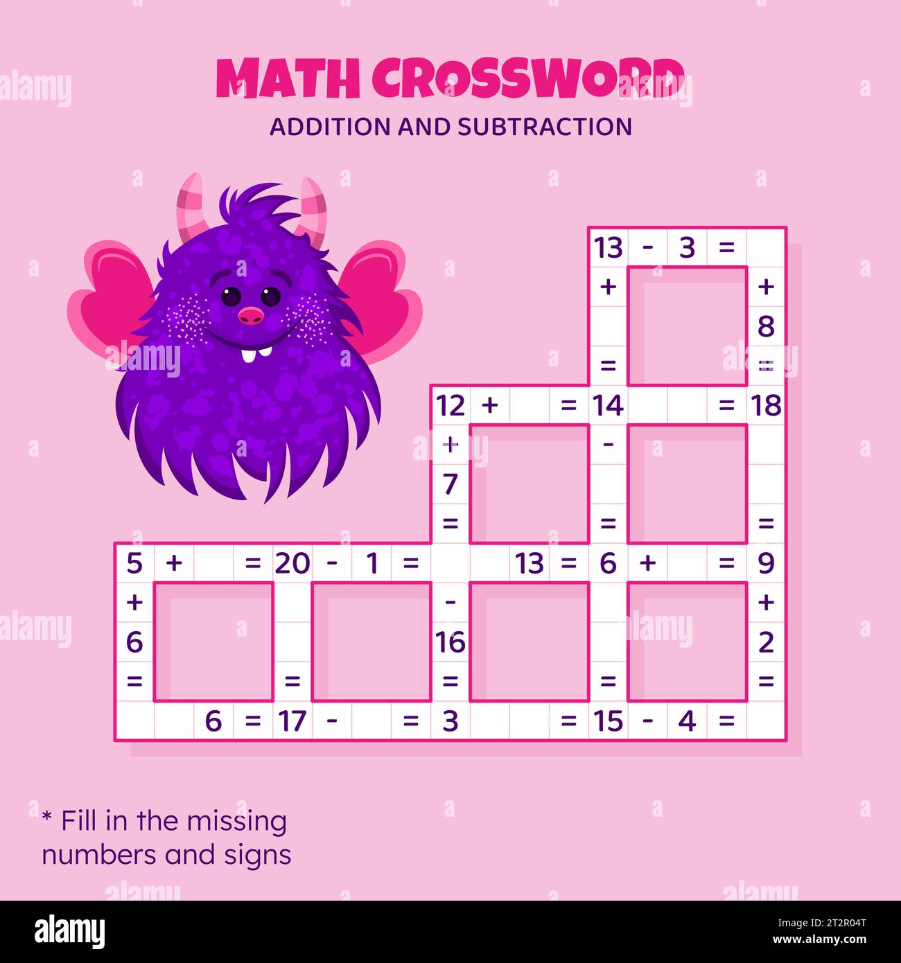 Math Crossword puzzle. Addition and subtraction Stock Vector Image ...