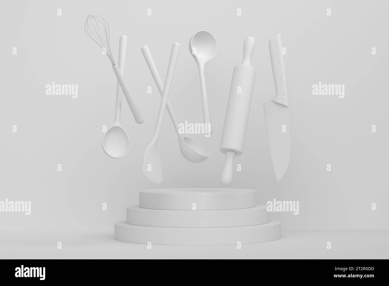 Abstract scene or podium with kitchen utensil on monochrome background ...