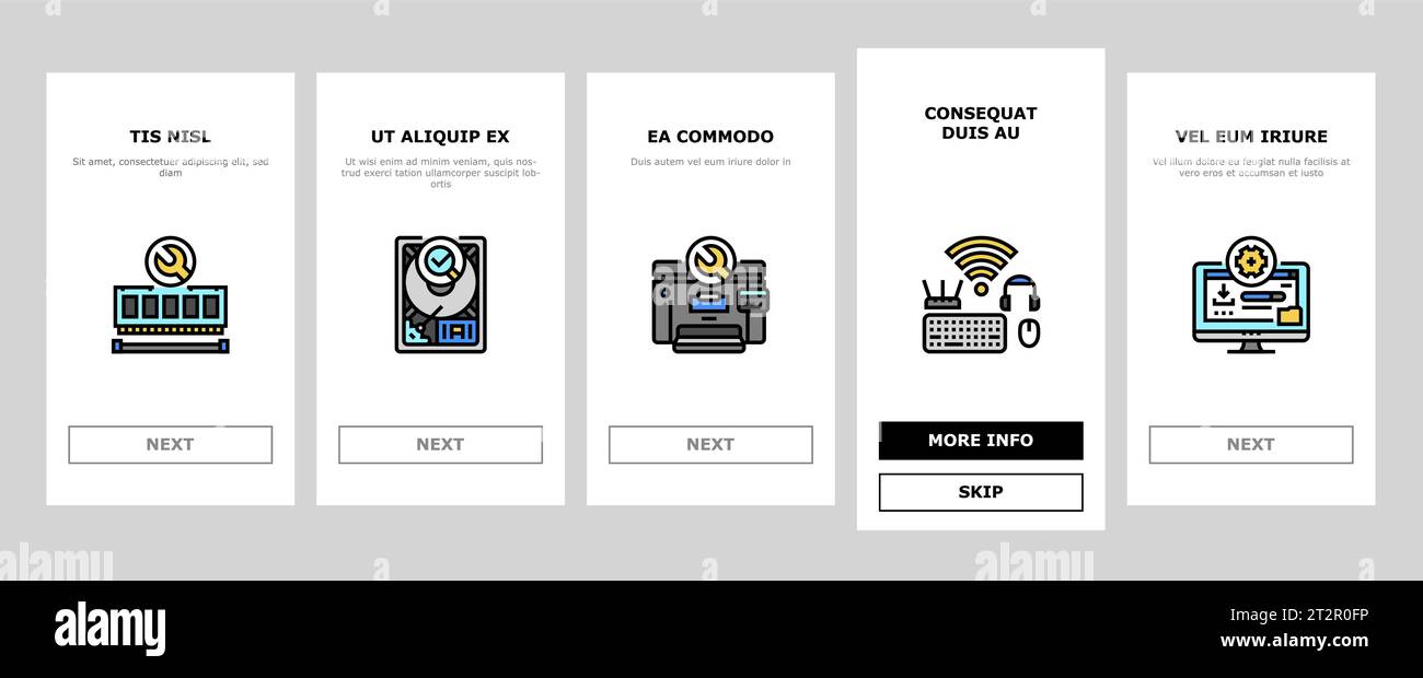 repair computer pc service onboarding icons set vector Stock Vector ...