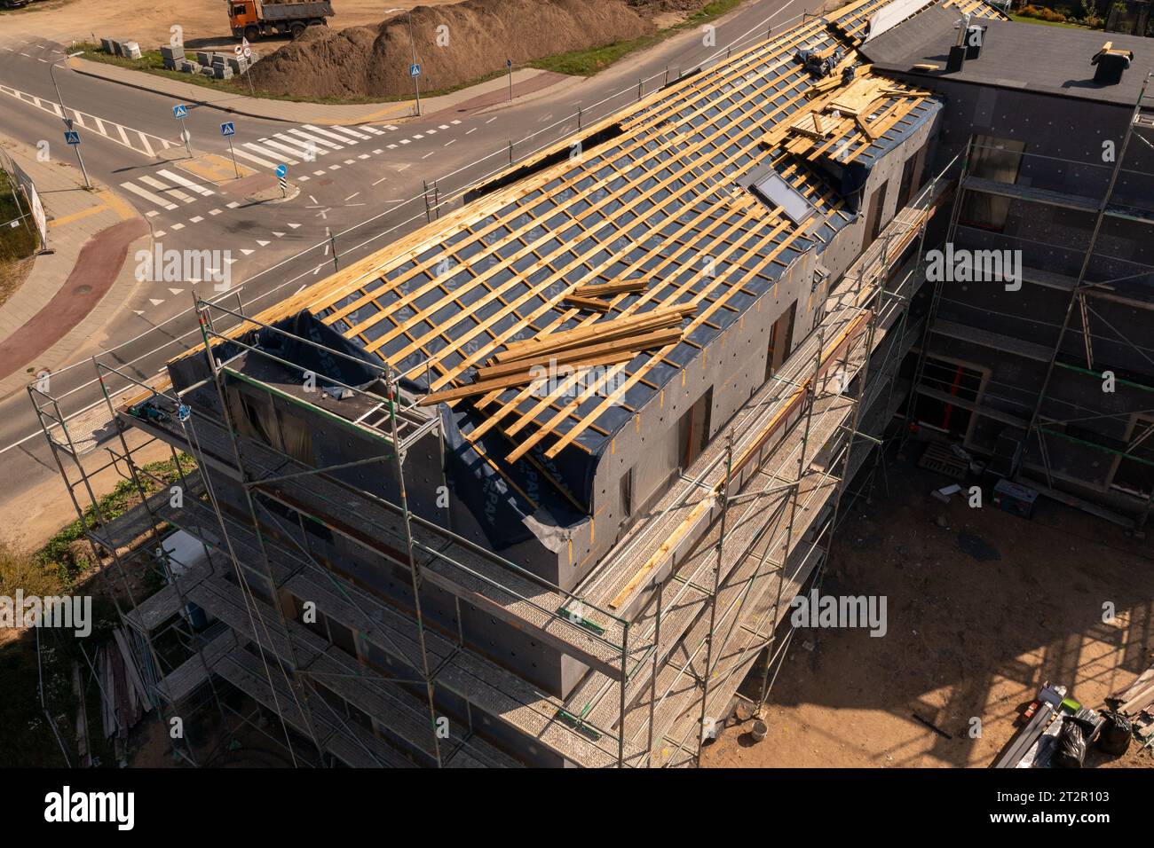Drone photography of new residential house construction site ...