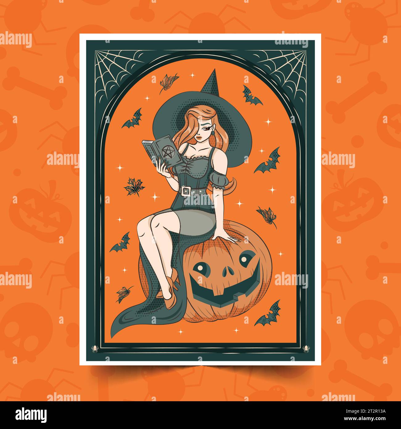 hand drawn vintage cartoon halloween season design vector illustration ...