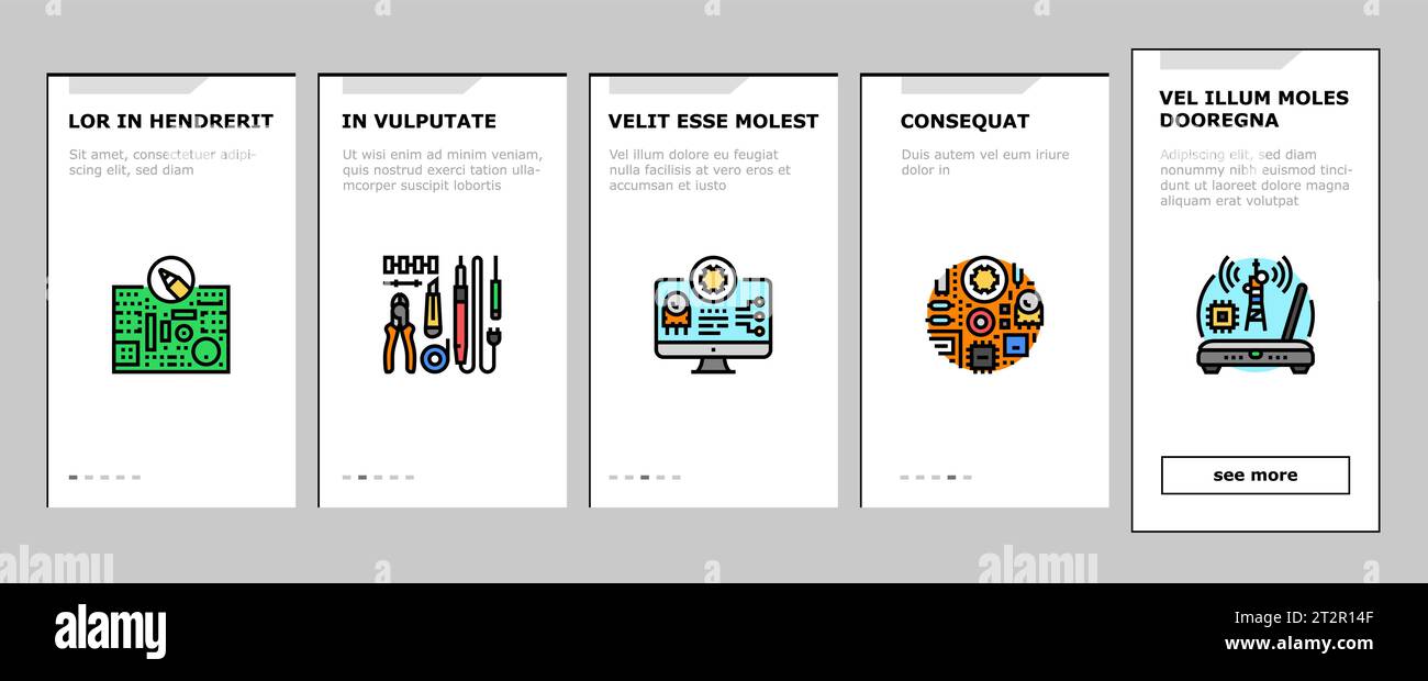 electronics technician technology onboarding icons set vector Stock Vector Image & Art - Alamy