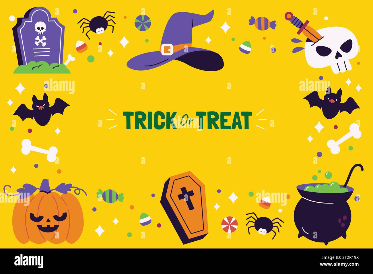 flat background halloween season with witch hat coffin design vector ...