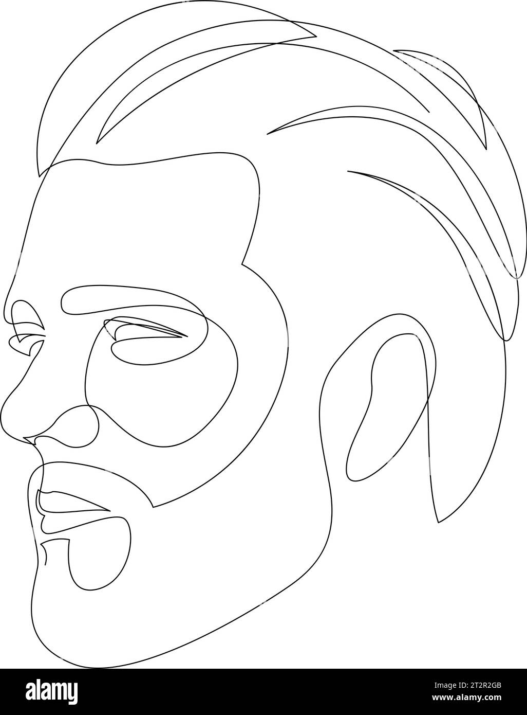 Continuous one line drawing of man with luxuriant hair and beard ...