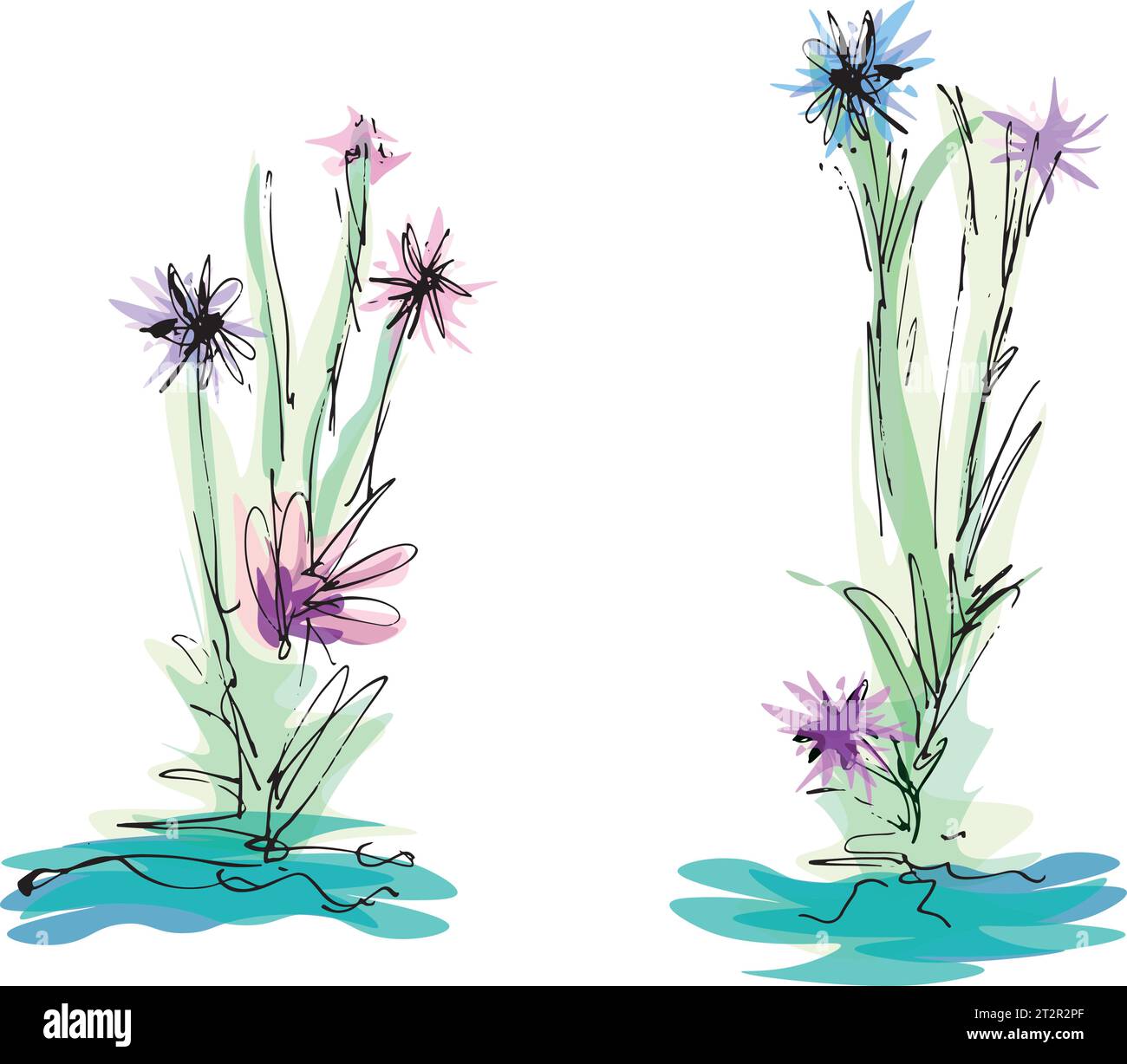 A vector illustration of hand drawn pen and ink flowers. Colourful ...
