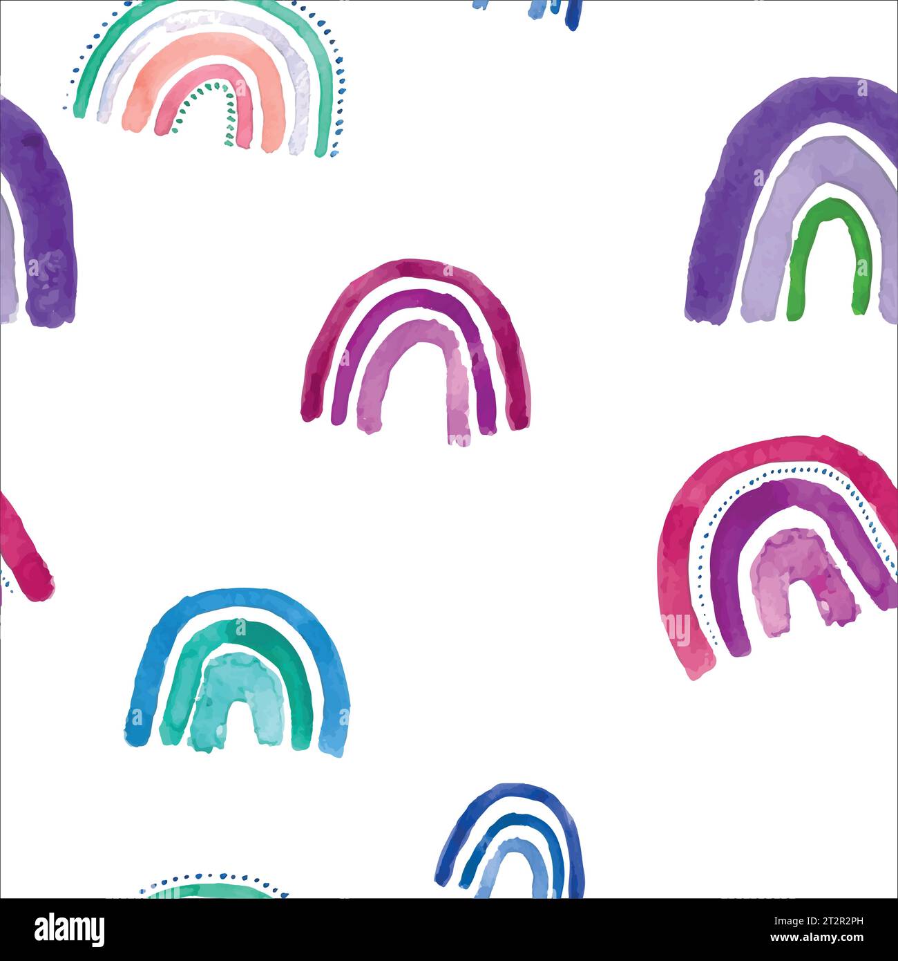 A seamless vector pattern of hand drawn watercolour rainbow ...