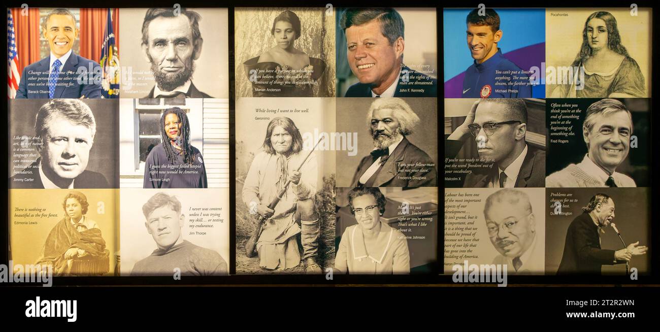 Illuminated electric photo board of famous people and quotations ...