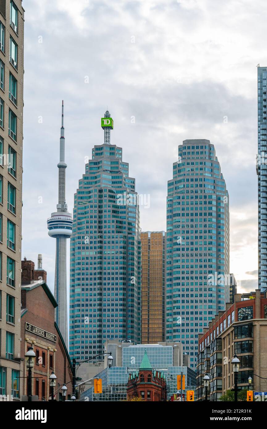 Toronto, Canada, cityscape including the CN Tower and the skyscraper of Brookfield Place ...