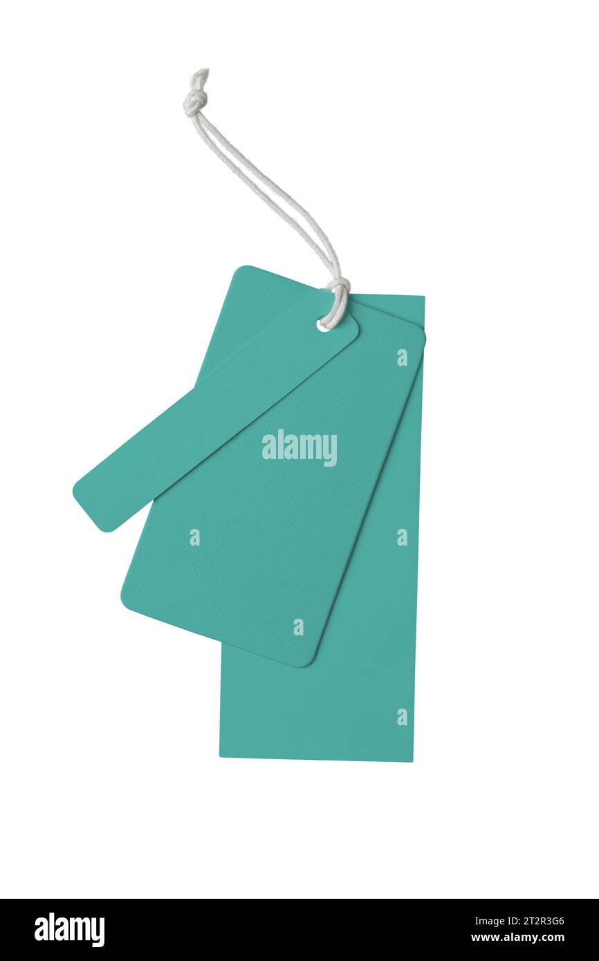 Various shape of blank turquoise paper label or cloth tag set isolated ...