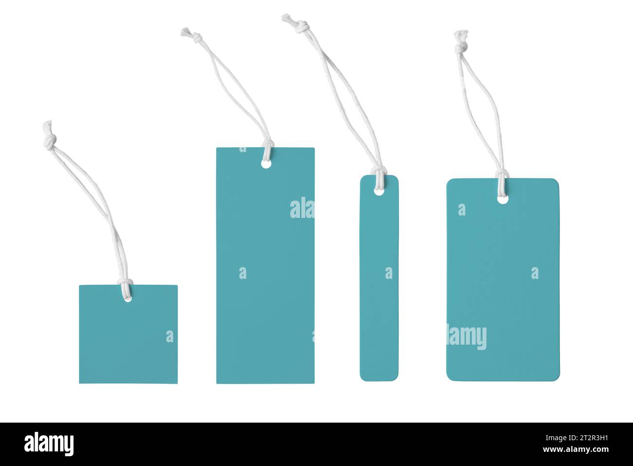 Various shape of blank turquoise paper label or cloth tag set isolated ...