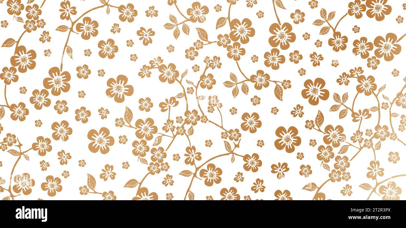 Seamless pattern with hand drawn flowers cherry blossom floral ...