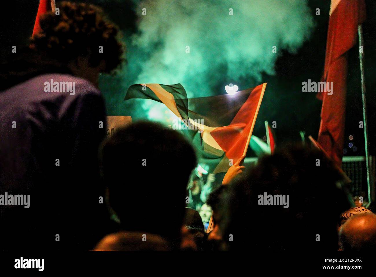 Istanbul, Turkey. 18th Oct, 2023. A protester waves a Palestinian flag ...