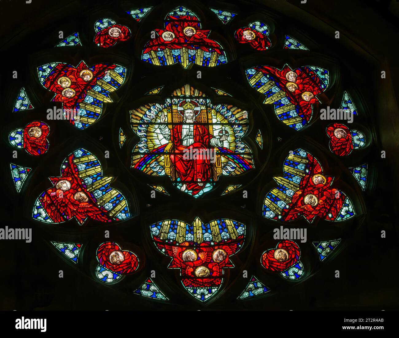 Stained glass window, of Christ in Majesty, Roman catholic church of ...