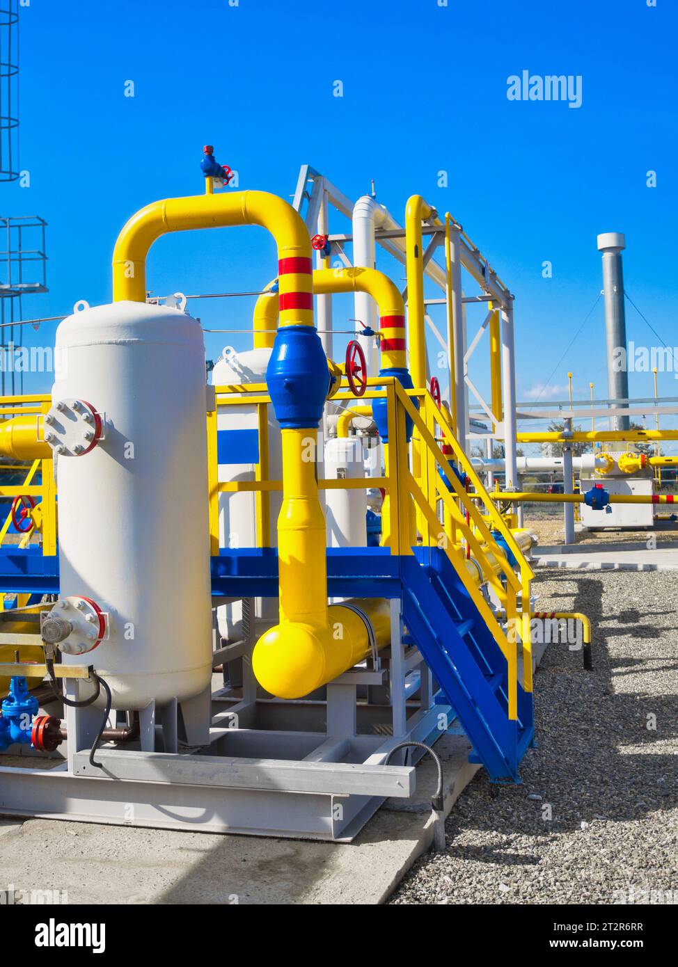 Gas distribution station. Industrial facility. Gas processing station ...