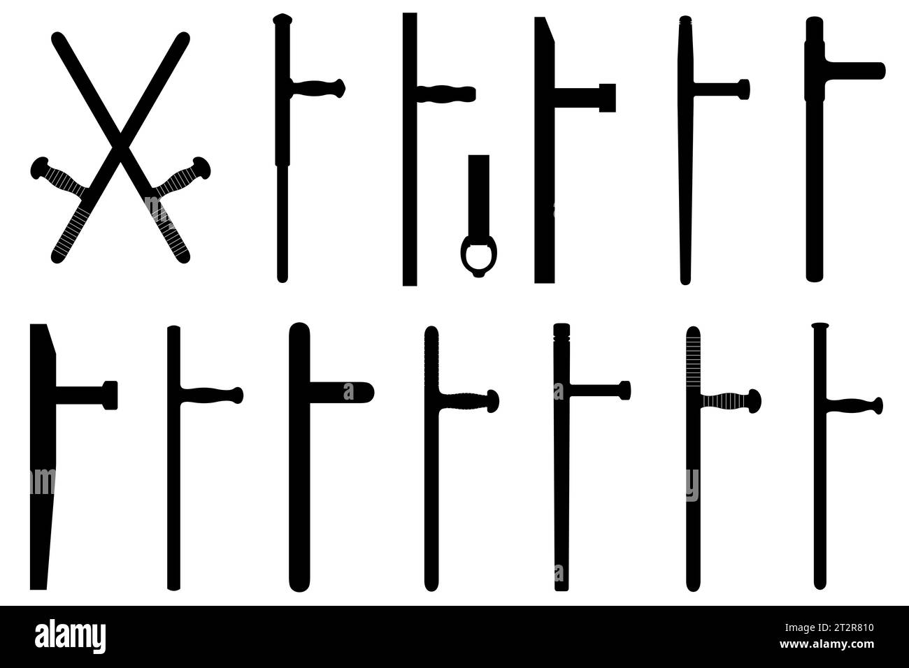Collection of different Tonfa nightstick martial weapons isolated on ...