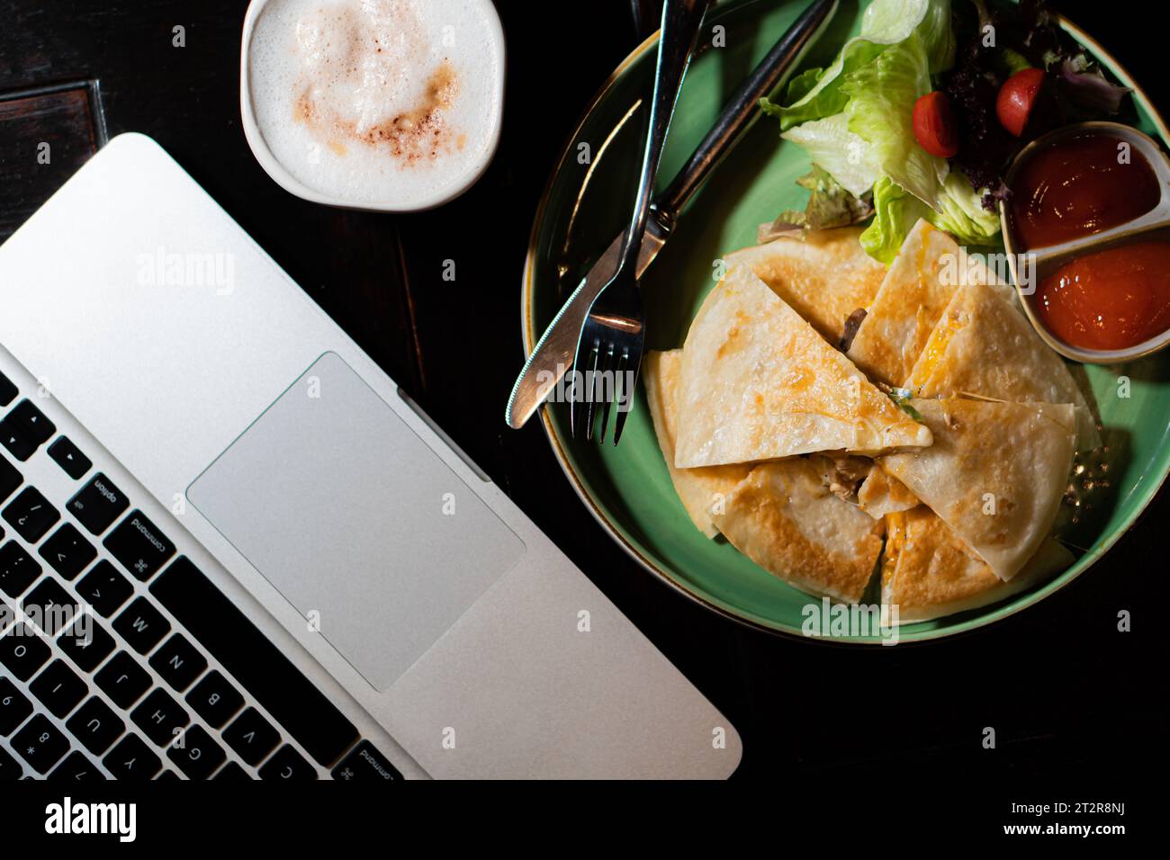 Italian Mozzarella Pizza On black Table, Top View , close up hand and ...