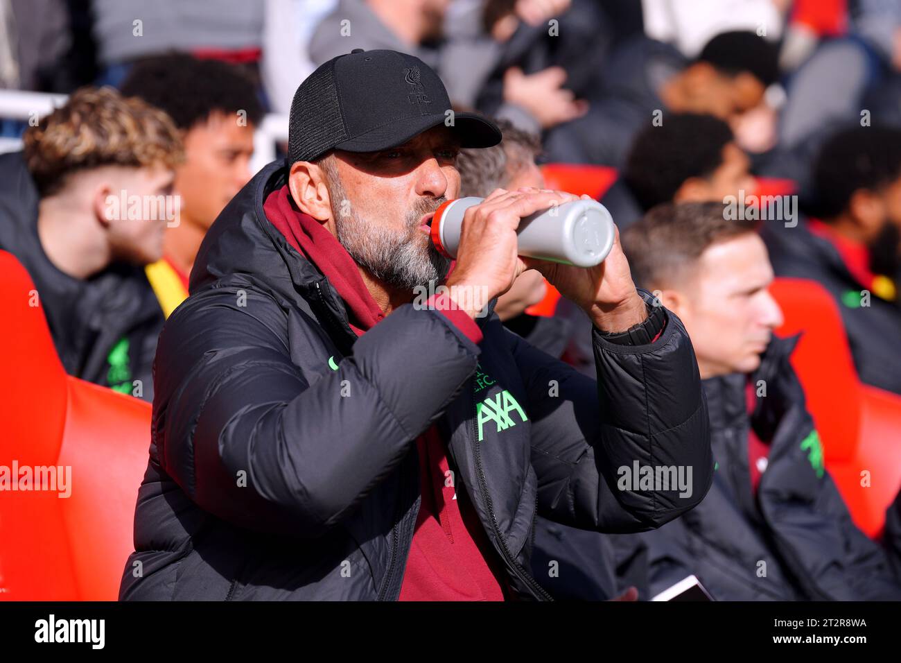 Liverpool manager Jurgen Klopp drinks from a bottle during the Premier ...