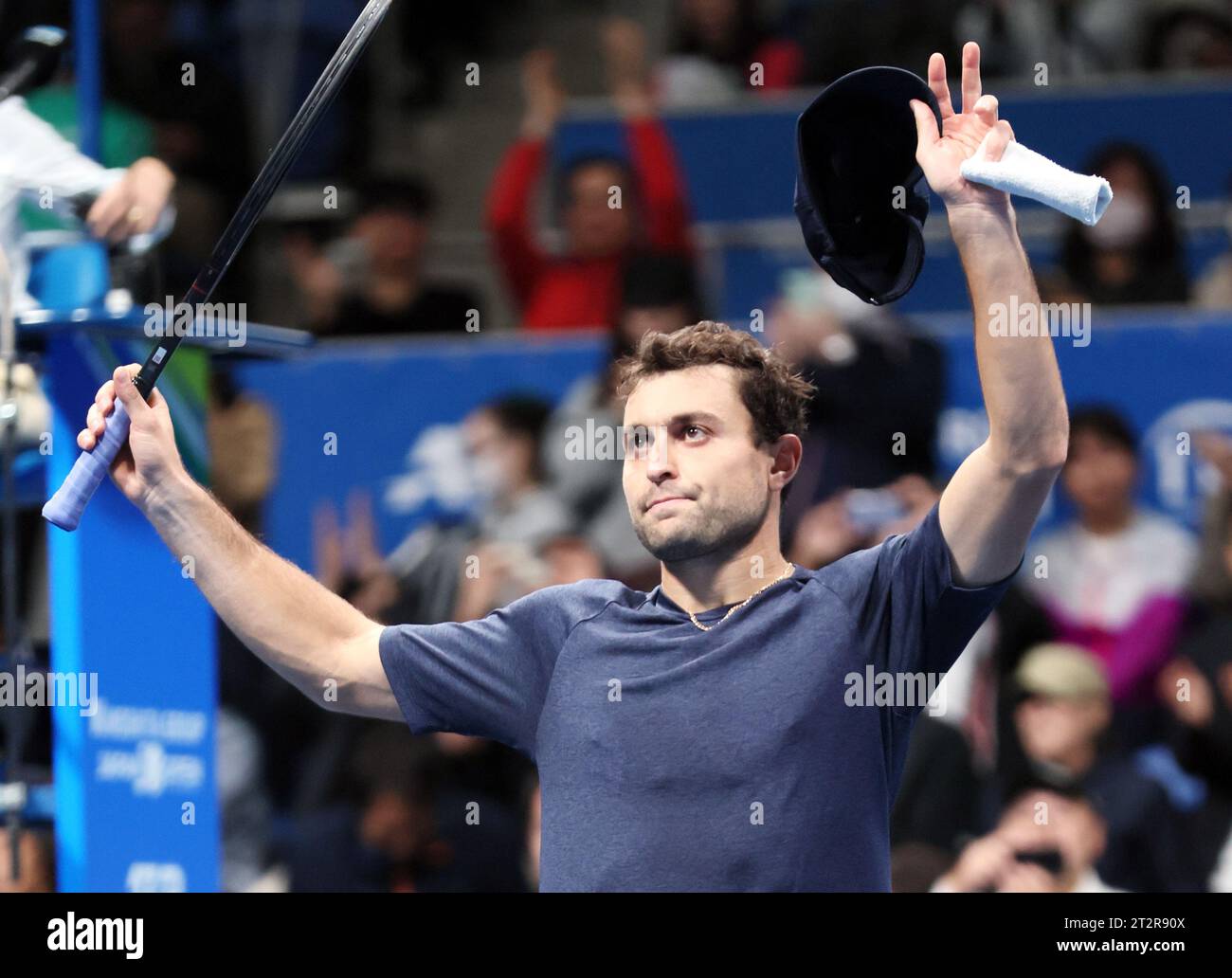 Tokyo, Japan. 21st Oct, 2023. Aslan Karatsev of Russia reacts to ...