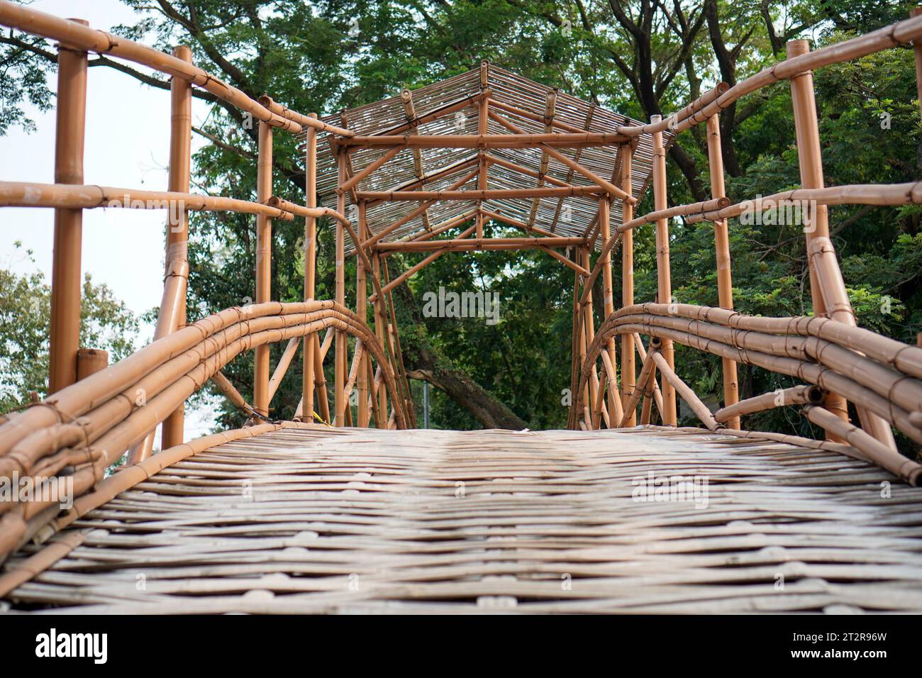 a bridge made of carved bamboo, with a woven floor Stock Photo - Alamy