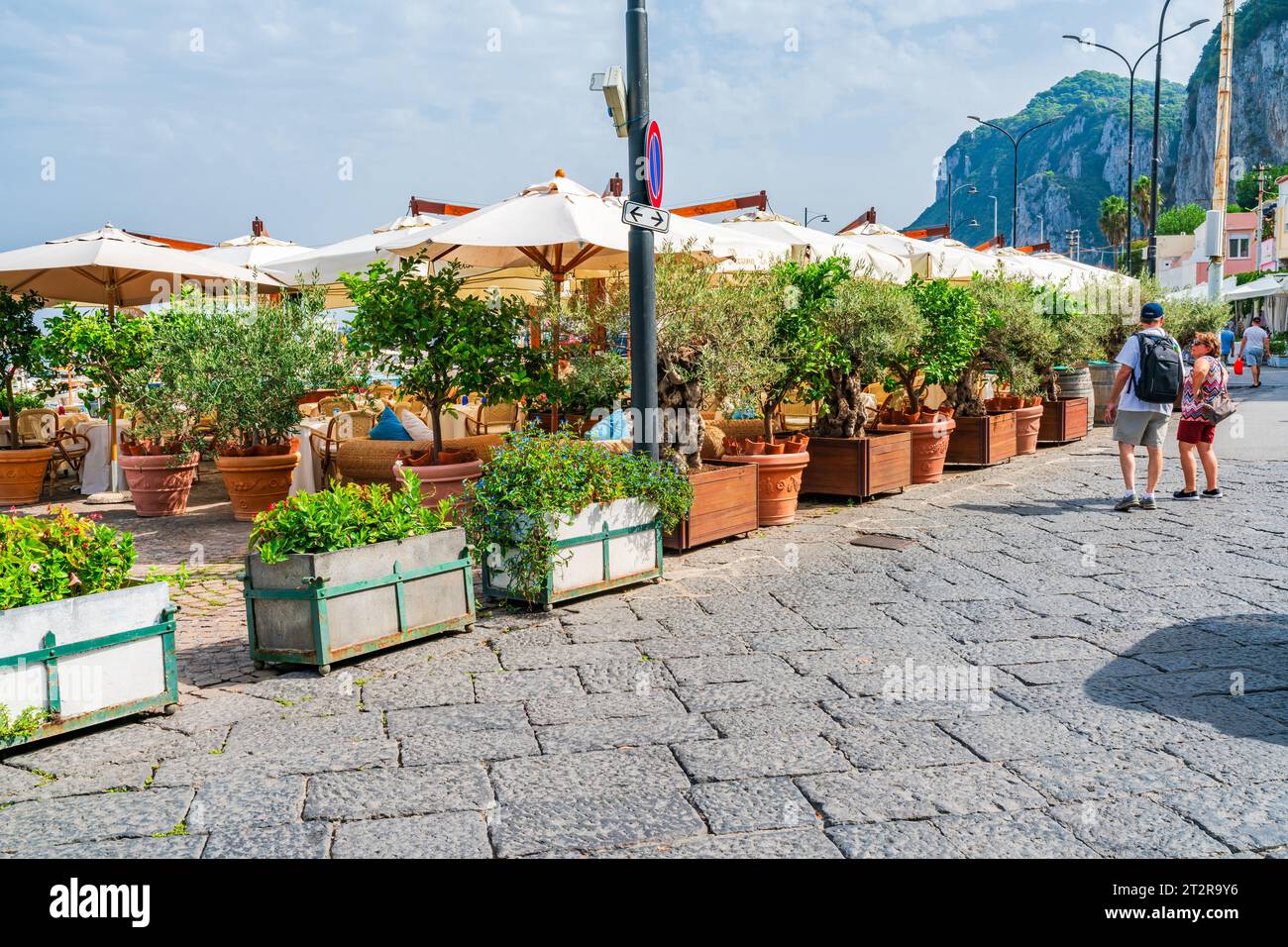 CAPRI, ITALY - SEPTEMBER 22, 2023: Open air restaurant in Marina Grande ...