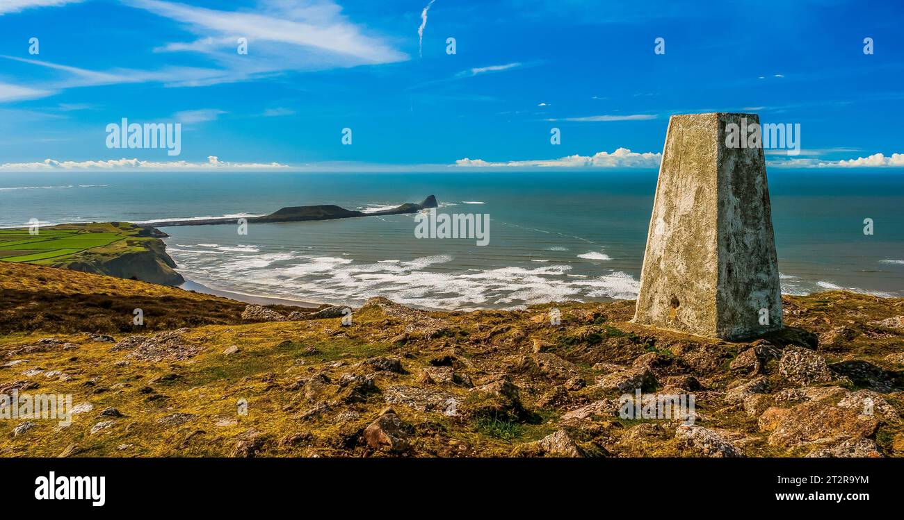The Worms Head, from the trig point Stock Photo - Alamy