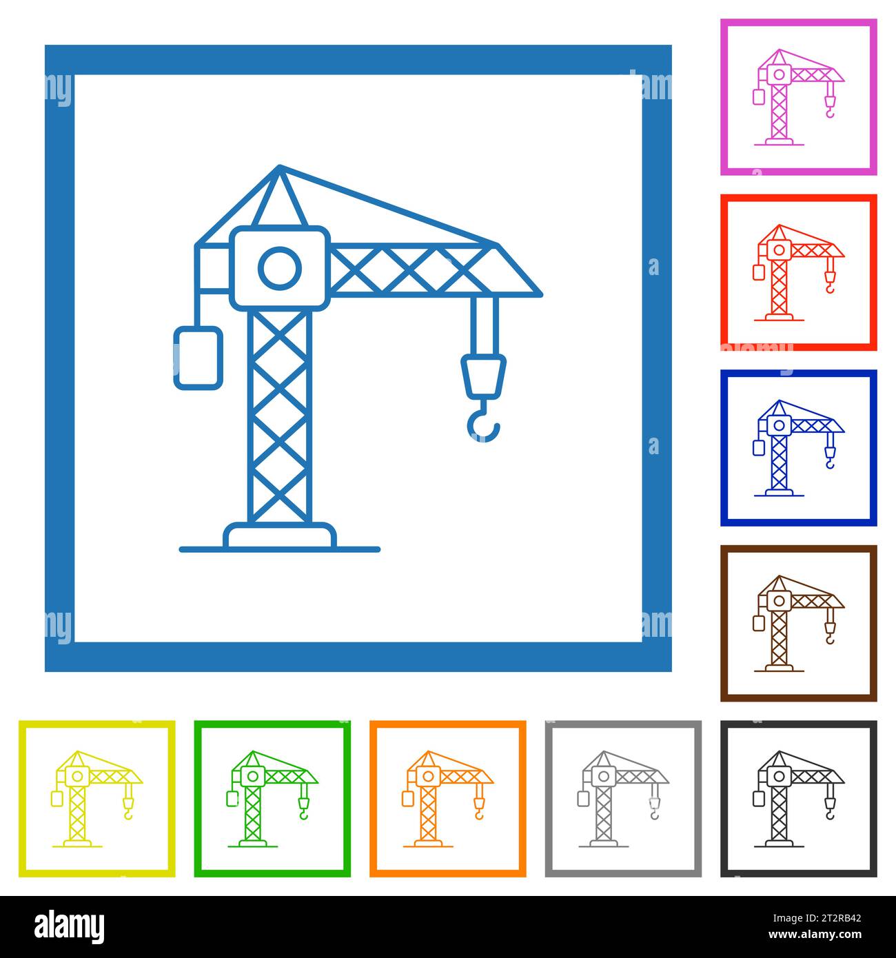 Construction crane flat color icons in square frames on white ...