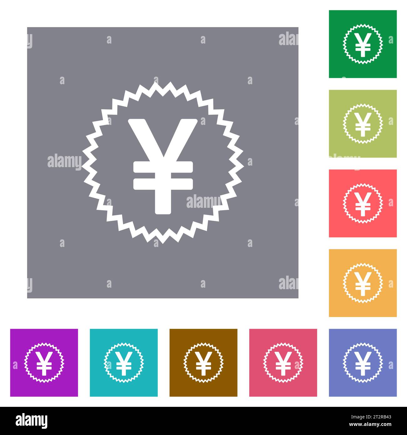 Japanese Yen sticker alternate flat icons on simple color square ...