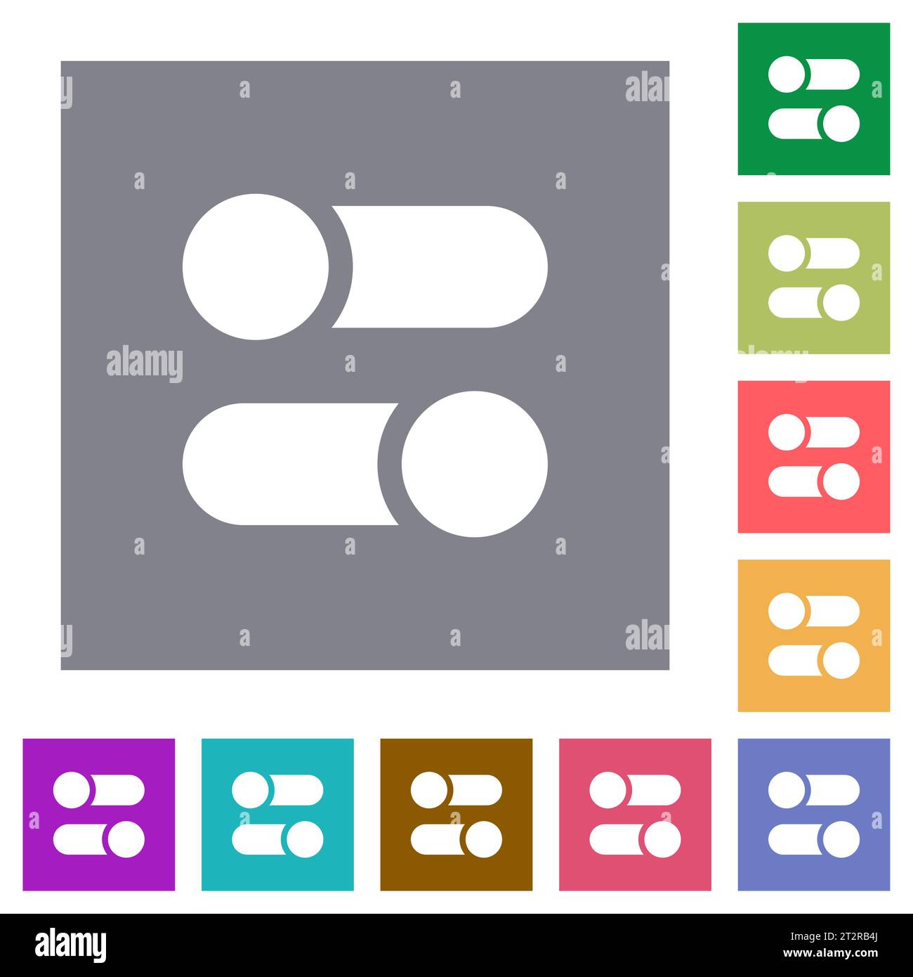 Horizontal Toggle Switches Solid Flat Icons On Simple Color Square Backgrounds Stock Vector