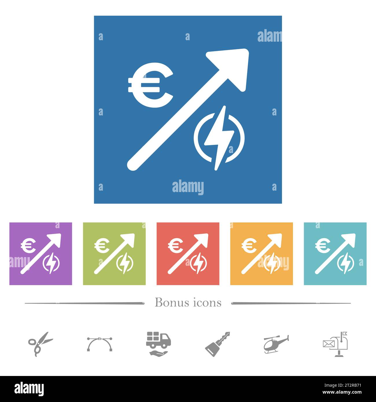 Rising electricity energy european Euro prices flat white icons in ...