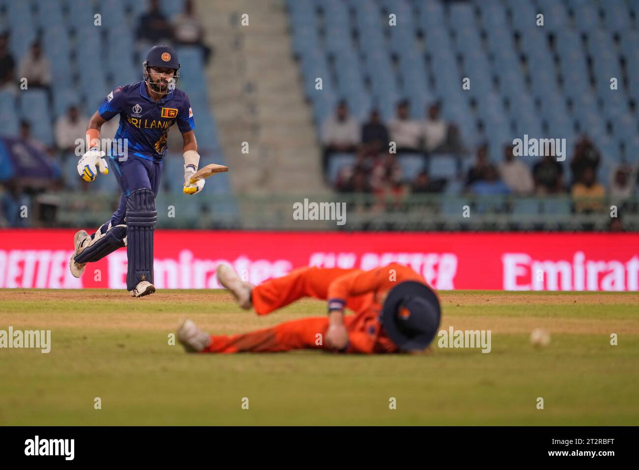 Sri Lanka's Sadeera Samarawickrama takes a run as Netherlands' Max O ...