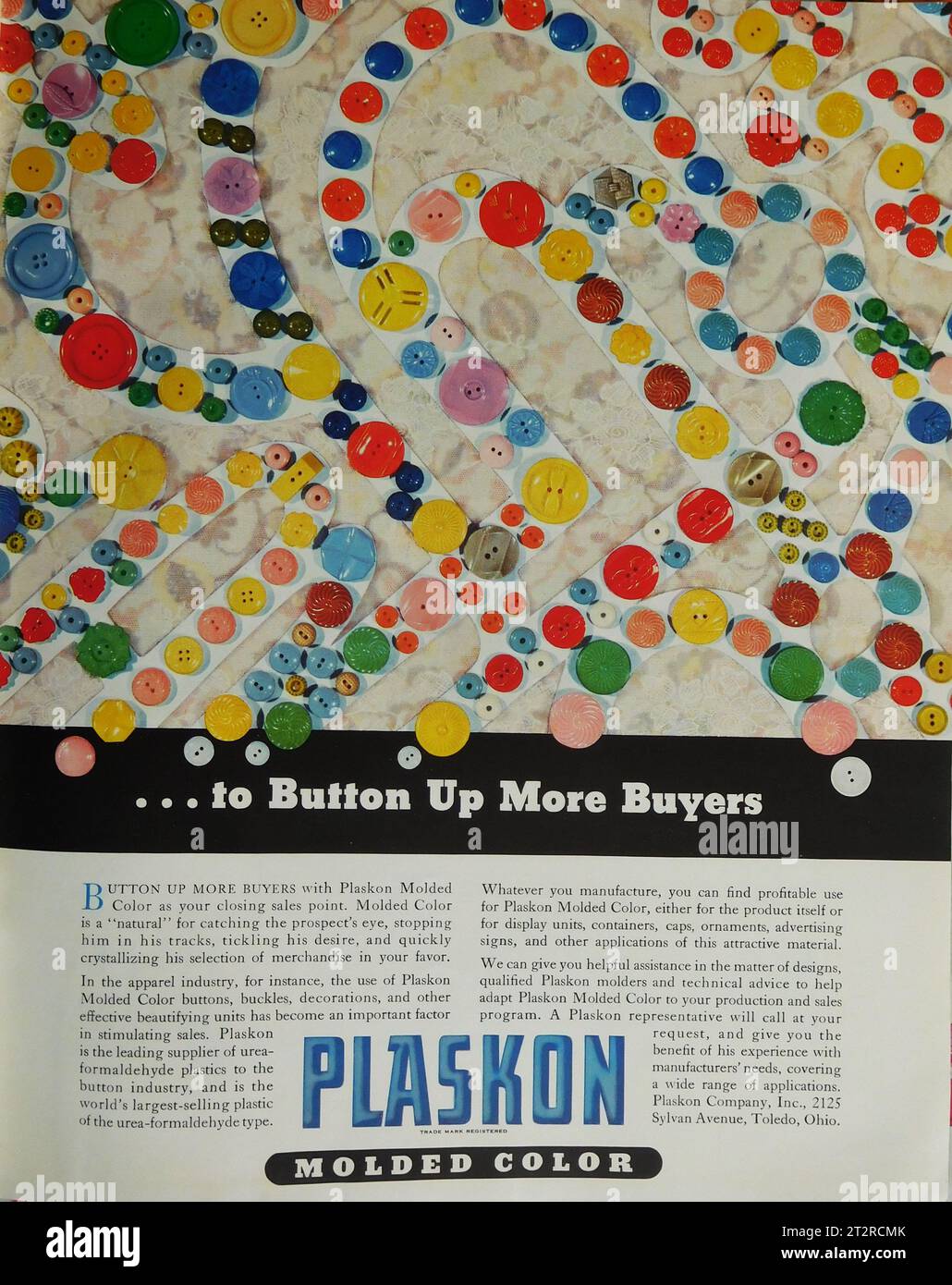 PLASKON MOLDED COLOR BUTTONS 1940 US Magazine Advertisement for Plaskon ...