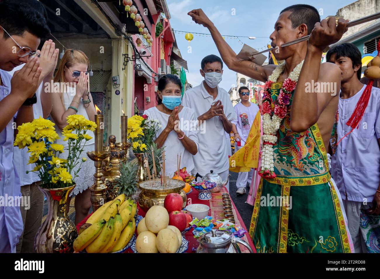 A procession during the Vegetarian Festival in Phuket Town, Thailand, a ...
