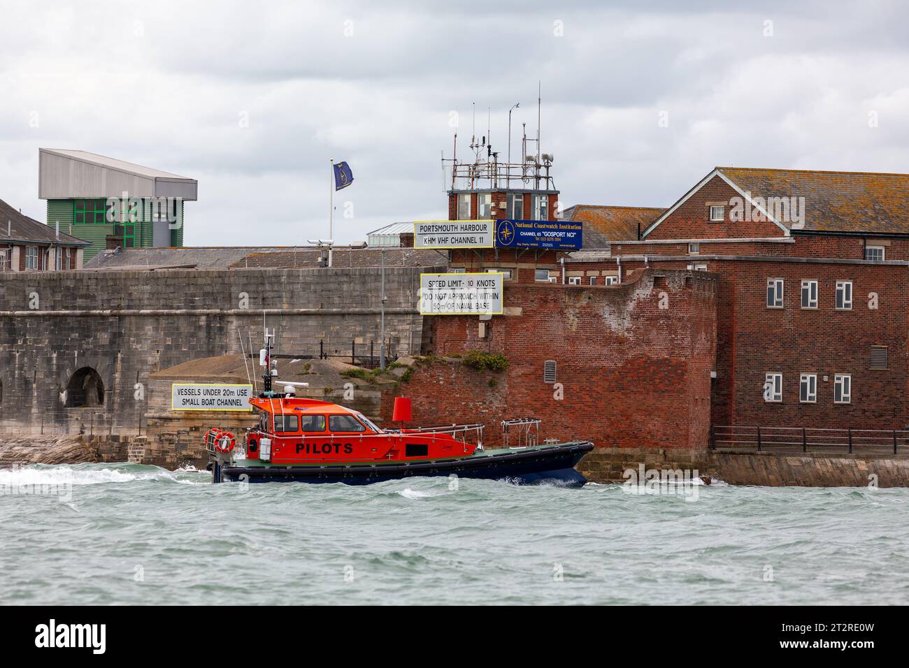 Orc pilot boat crossing the Solent on a cloudy and windy day Stock ...