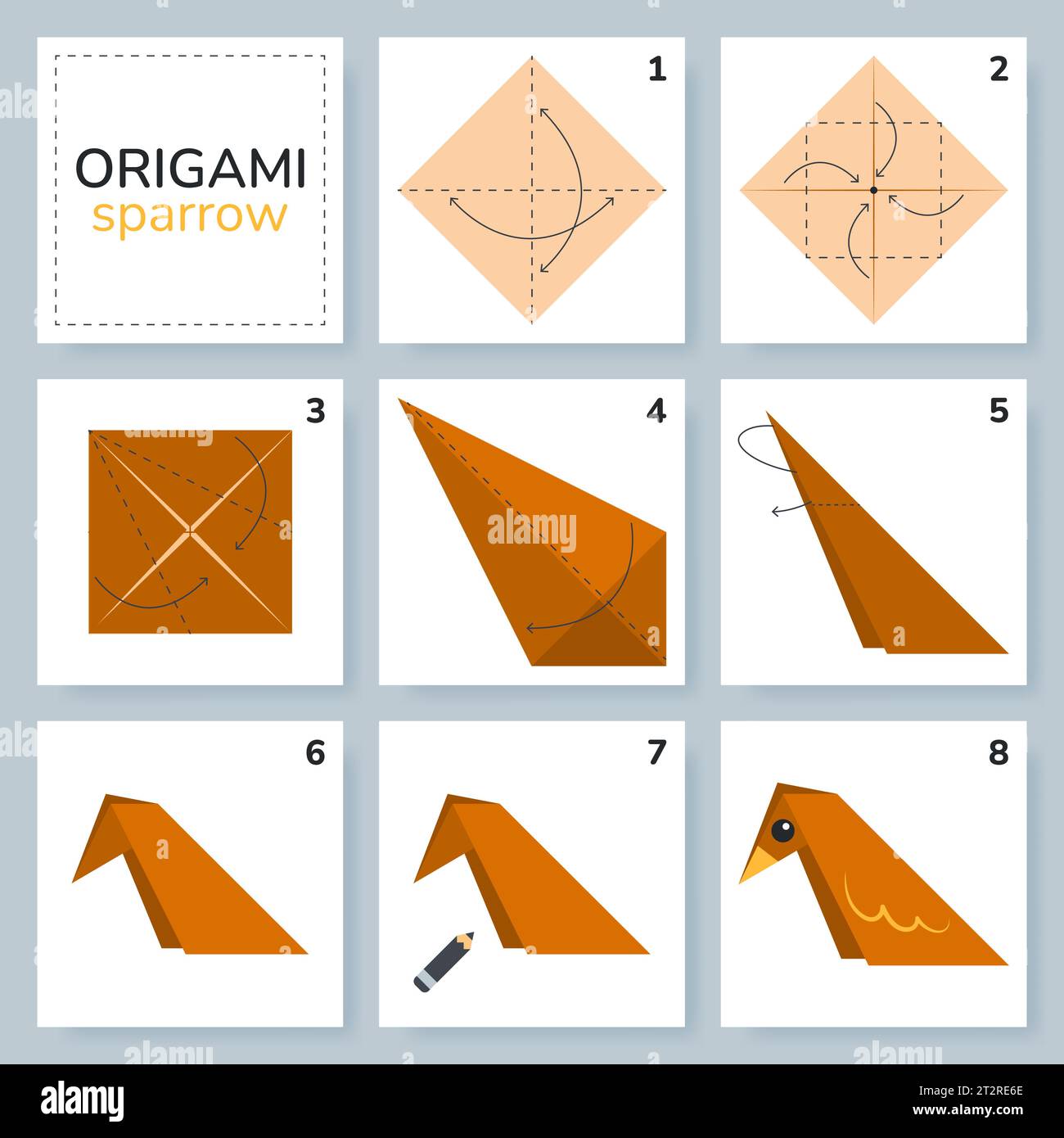 Origami tutorial for kids. Origami cute bird Stock Vector Image & Art - Alamy