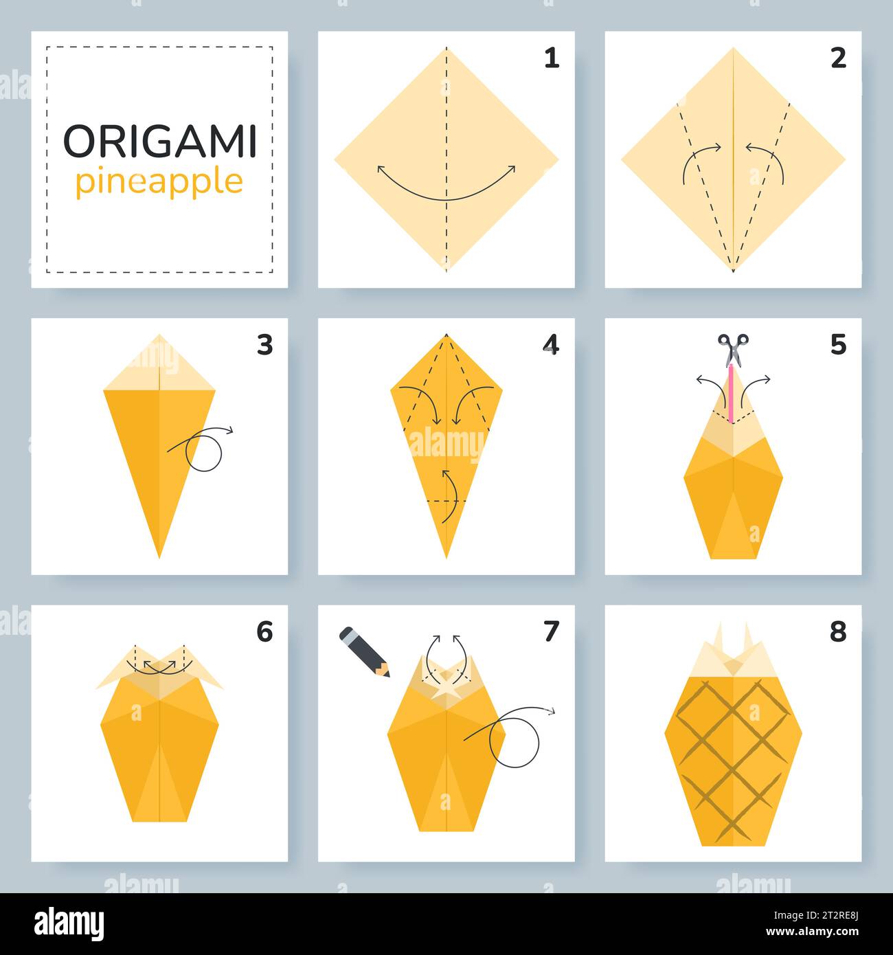 Origami tutorial for kids. Origami cute pineapple Stock Vector Image ...