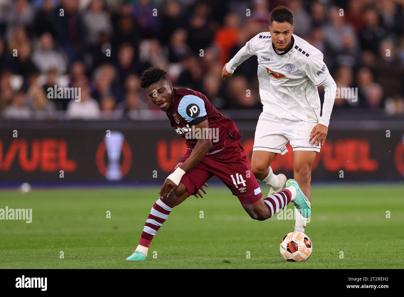 Mohammed Kudus of West Ham United and Peter Stanic of Backa Topola ...