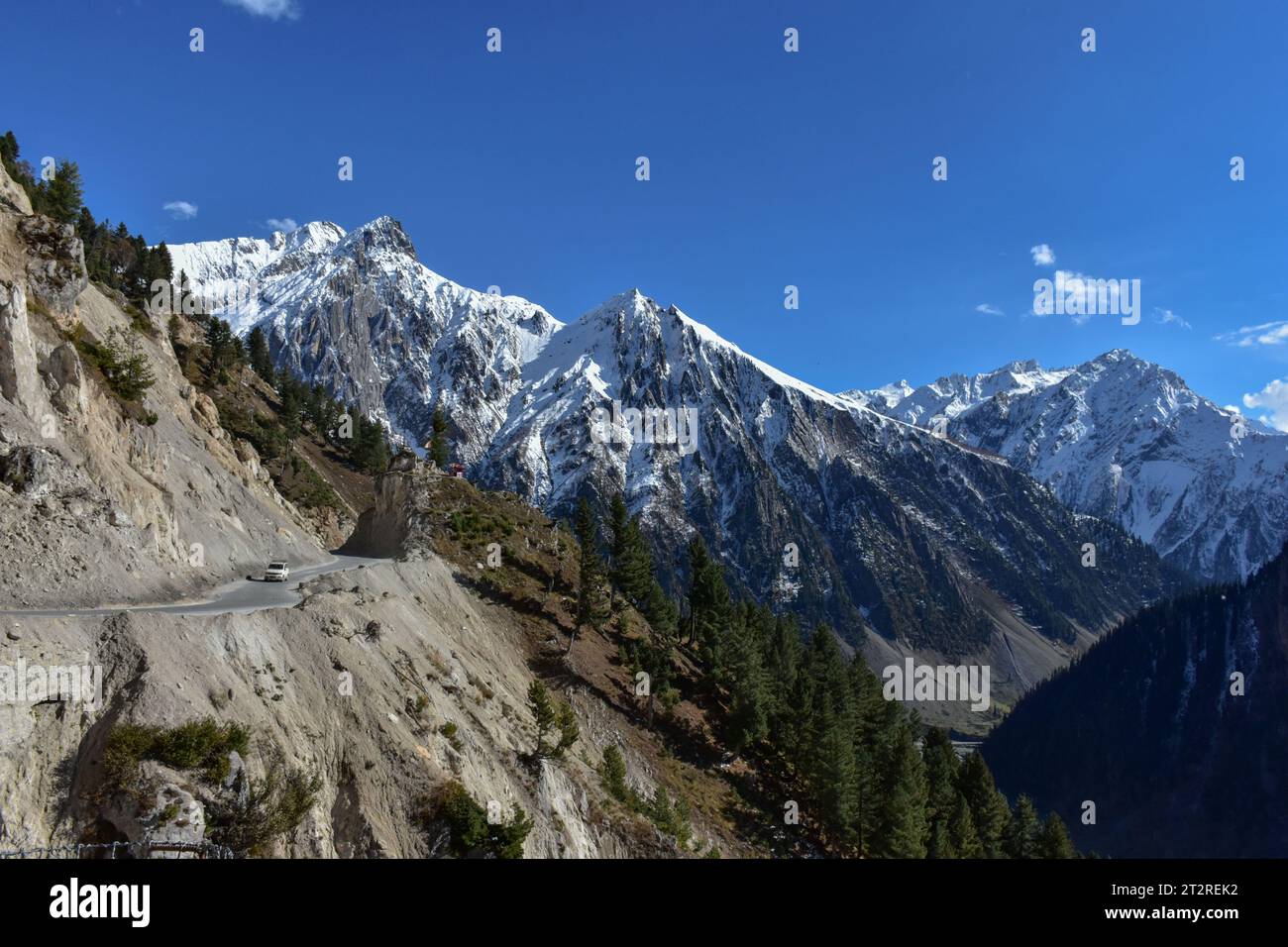 Zoji La, India. 21st Oct, 2023. A vehicle moves through Zojia, a ...