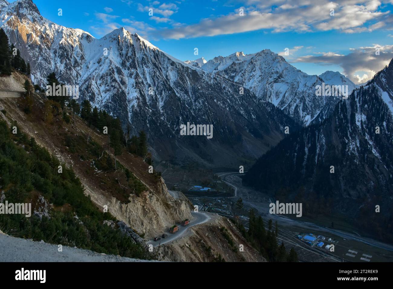 Zoji La, India. 21st Oct, 2023. Vehicles move through Zojia, a ...