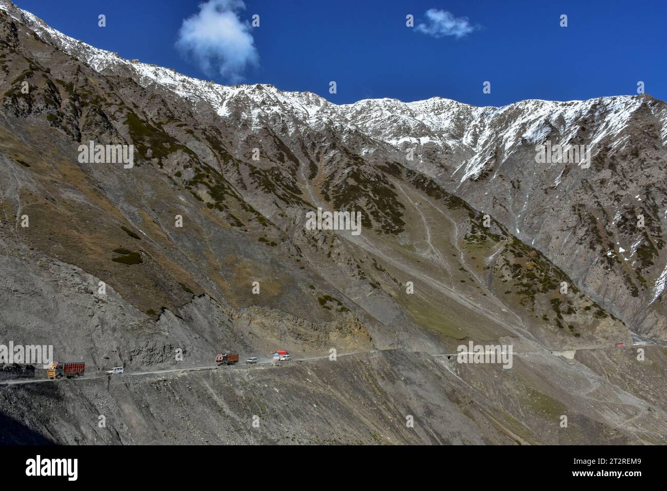 Zoji La, India. 21st Oct, 2023. Vehicles move through Zojia, a ...
