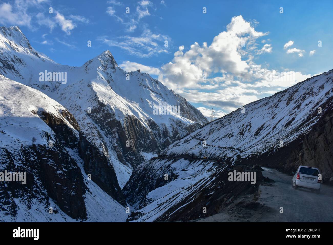 Zoji La, India. 21st Oct, 2023. A vehicle moves through Zojia, a ...