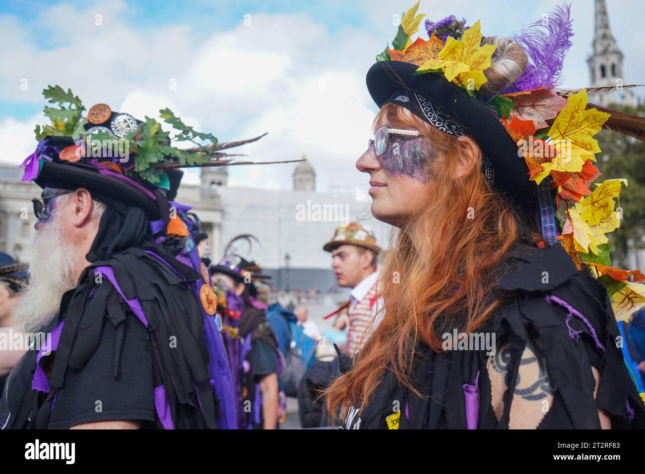 London, UK 21 October 2023. Hundreds of Morris dancers in colourful ...